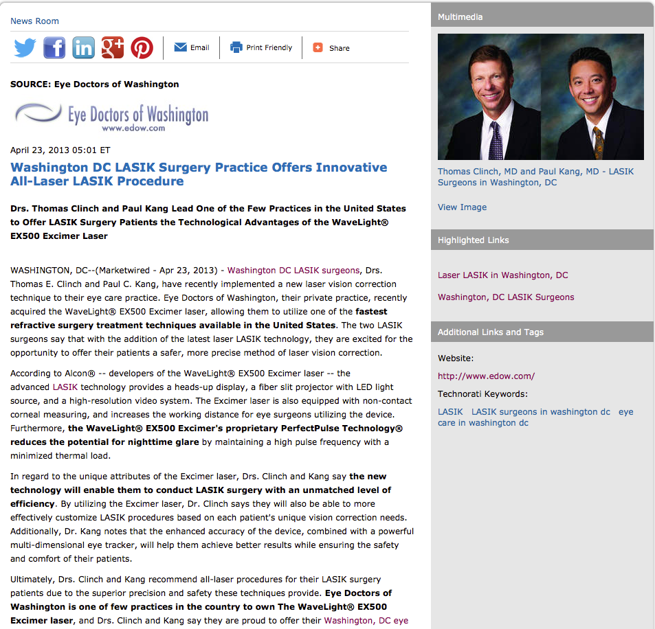 Washington DC LASIK Surgery Practice Offers Innovative All-Laser LASIK ...