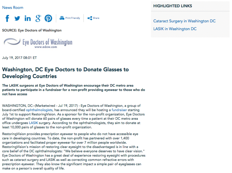 Washington, DC Eye Doctors to Donate Glasses to Developing Countries ...
